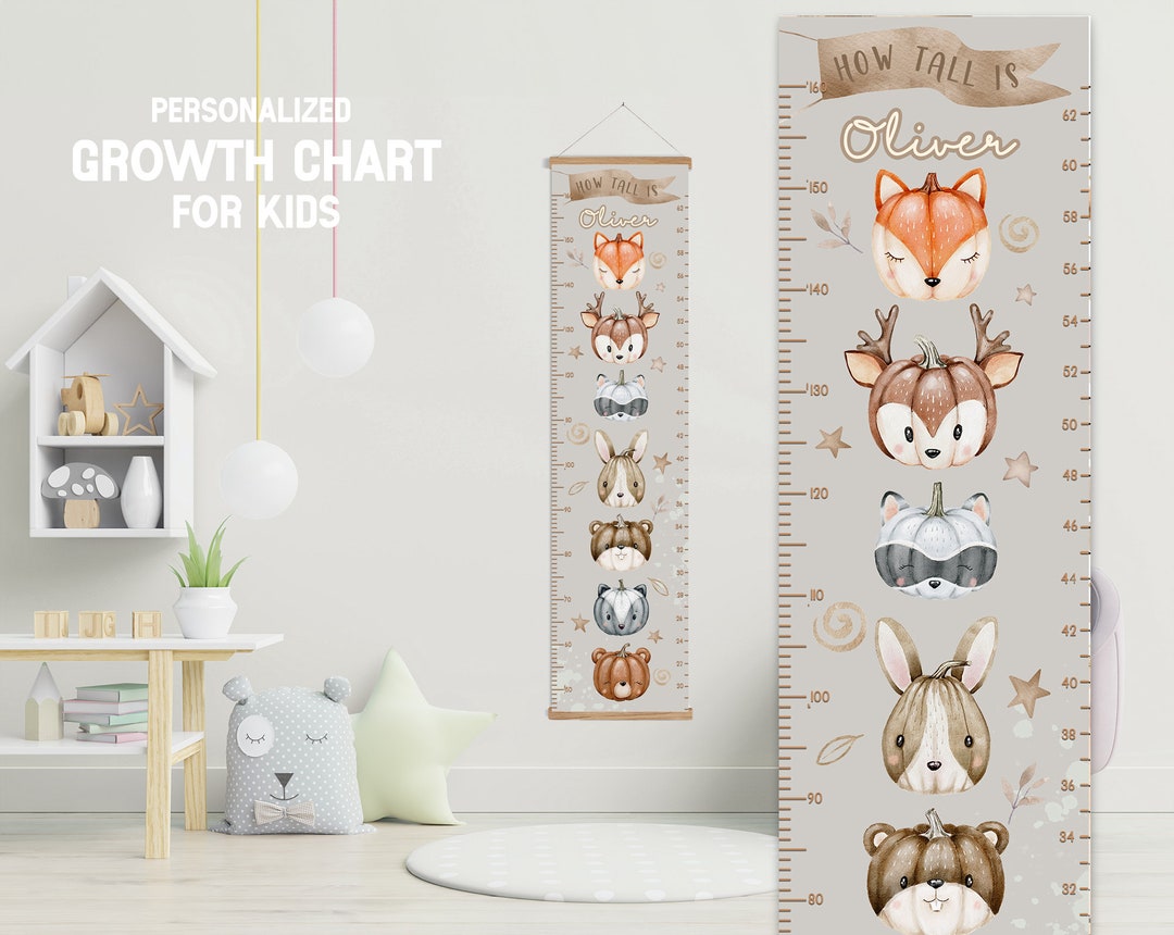 Animals Height Chart With Hanging Frame, Personalized Animal Boy Girl ...
