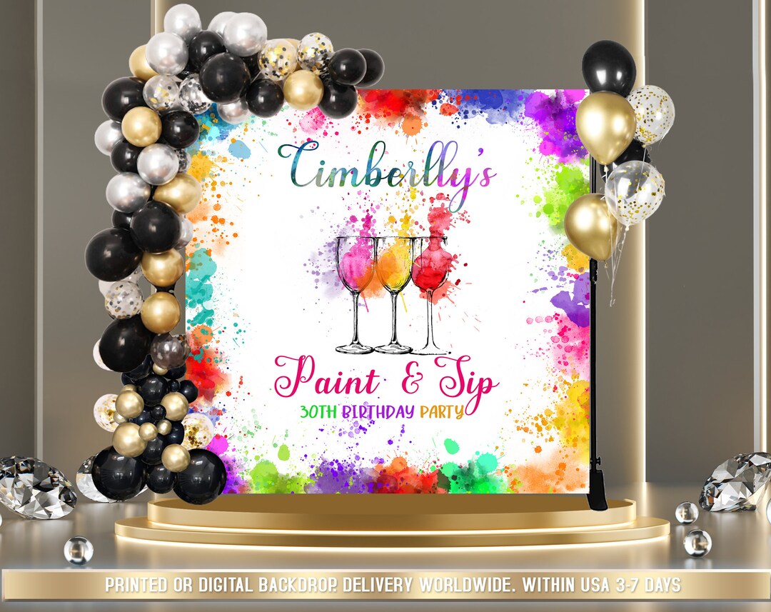 Paint and Sip Birthday Backdrop: Wine Party Banner (digital or Printed ...