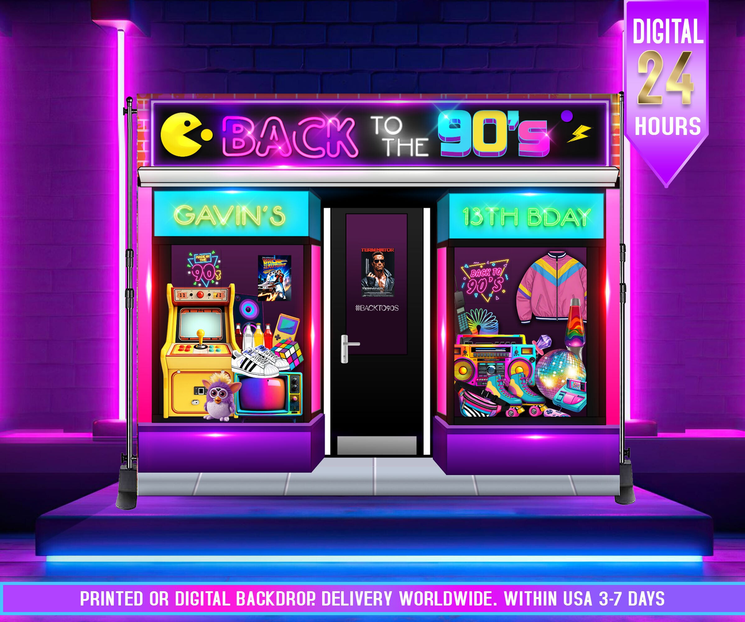 PRINTED or DIGITAL | Store Front 90s Retro Party Backdrop | 80s 90s ...