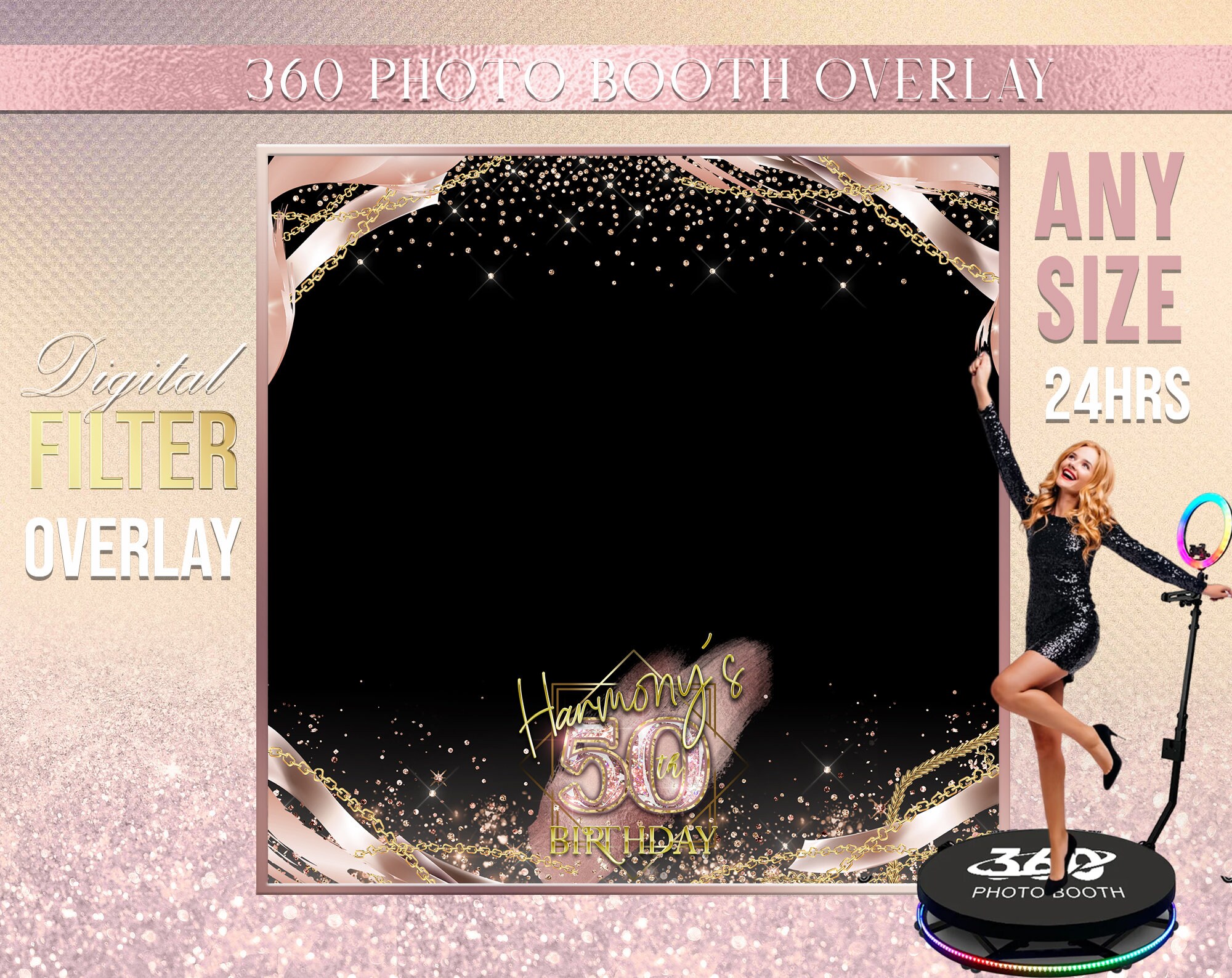 Rose Gold Photo Booth, Pink Photo Template Birthday Party, Woman ...