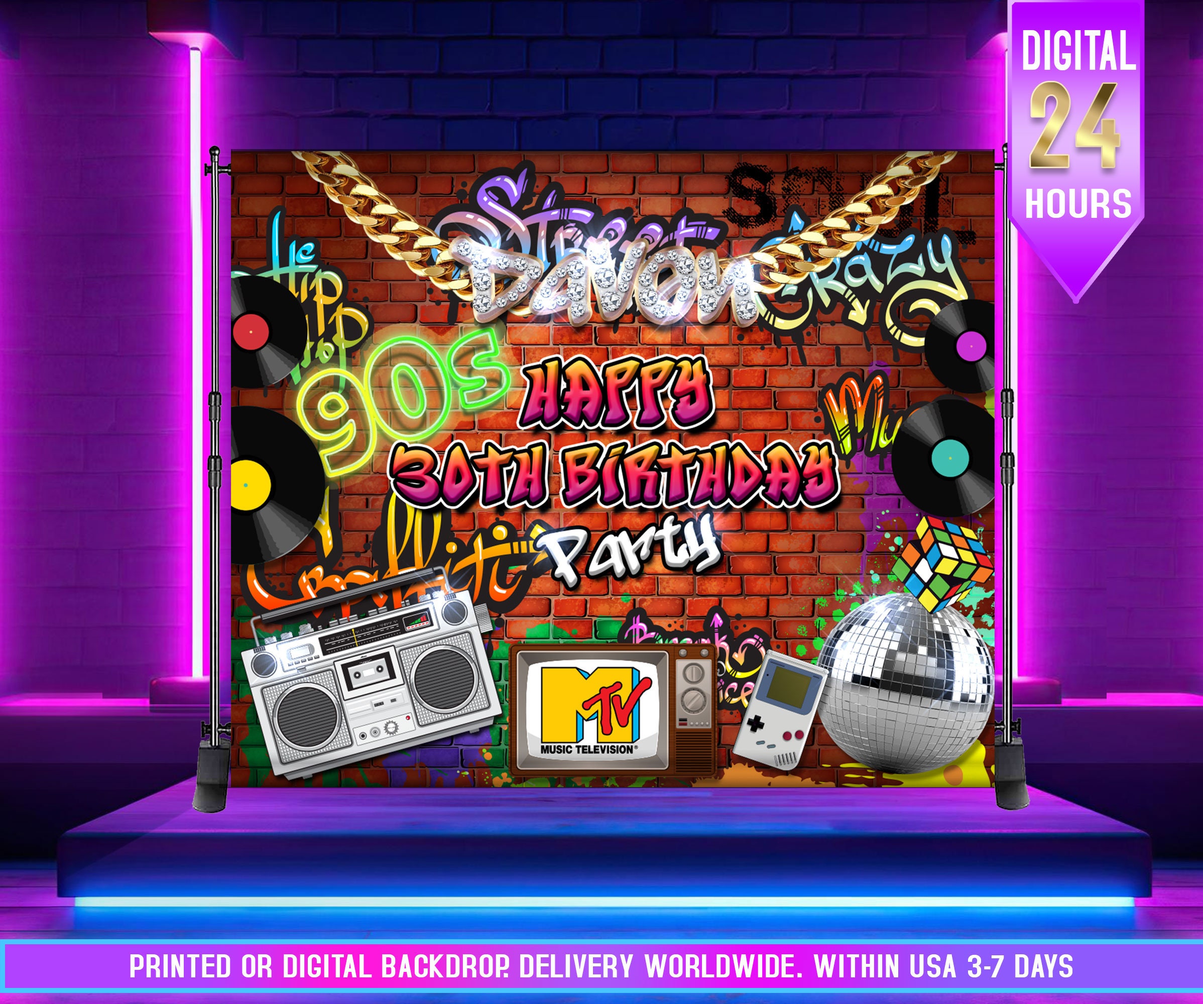 PRINTED or DIGITAL | 90s Retro Party Backdrop | 80s 90s Birthday Party ...