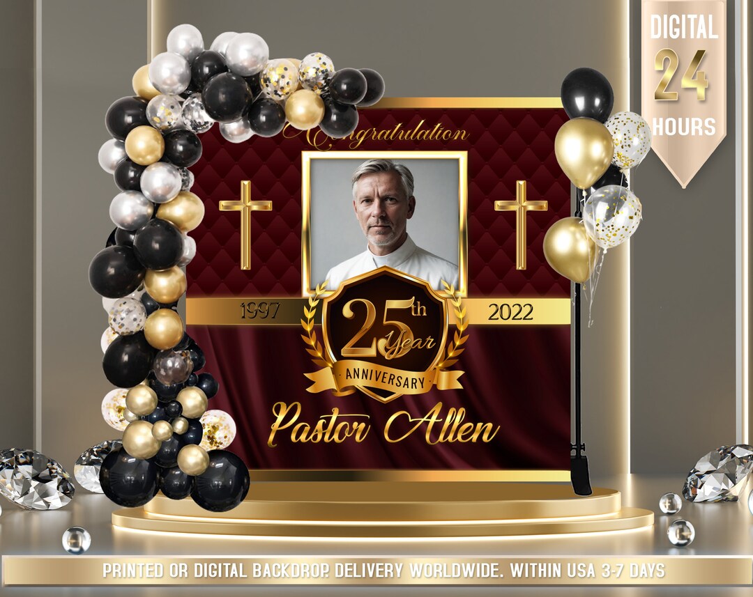 PRINTED or DIGITAL Burgundy Pastoral Anniversary Backdrop | Church ...