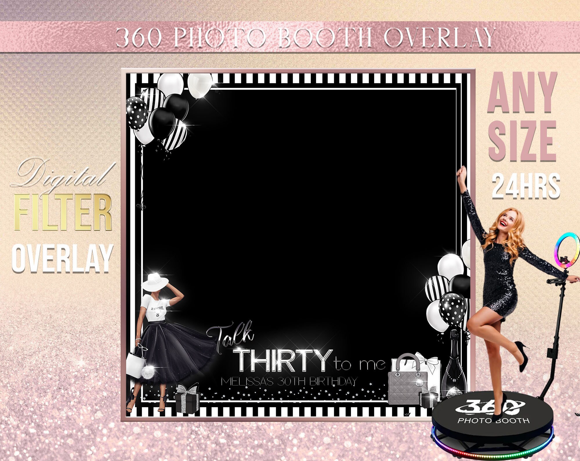 Fashion Birthday Photo Booth Photo Template, Glam Birthday Overlay ...