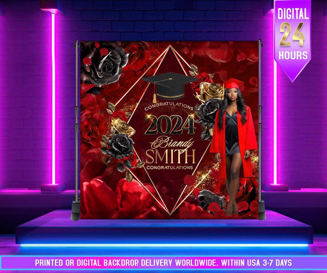 PRINTED or DIGITAL | Red Gold Graduation | Graduation Backdrop | Red E ...