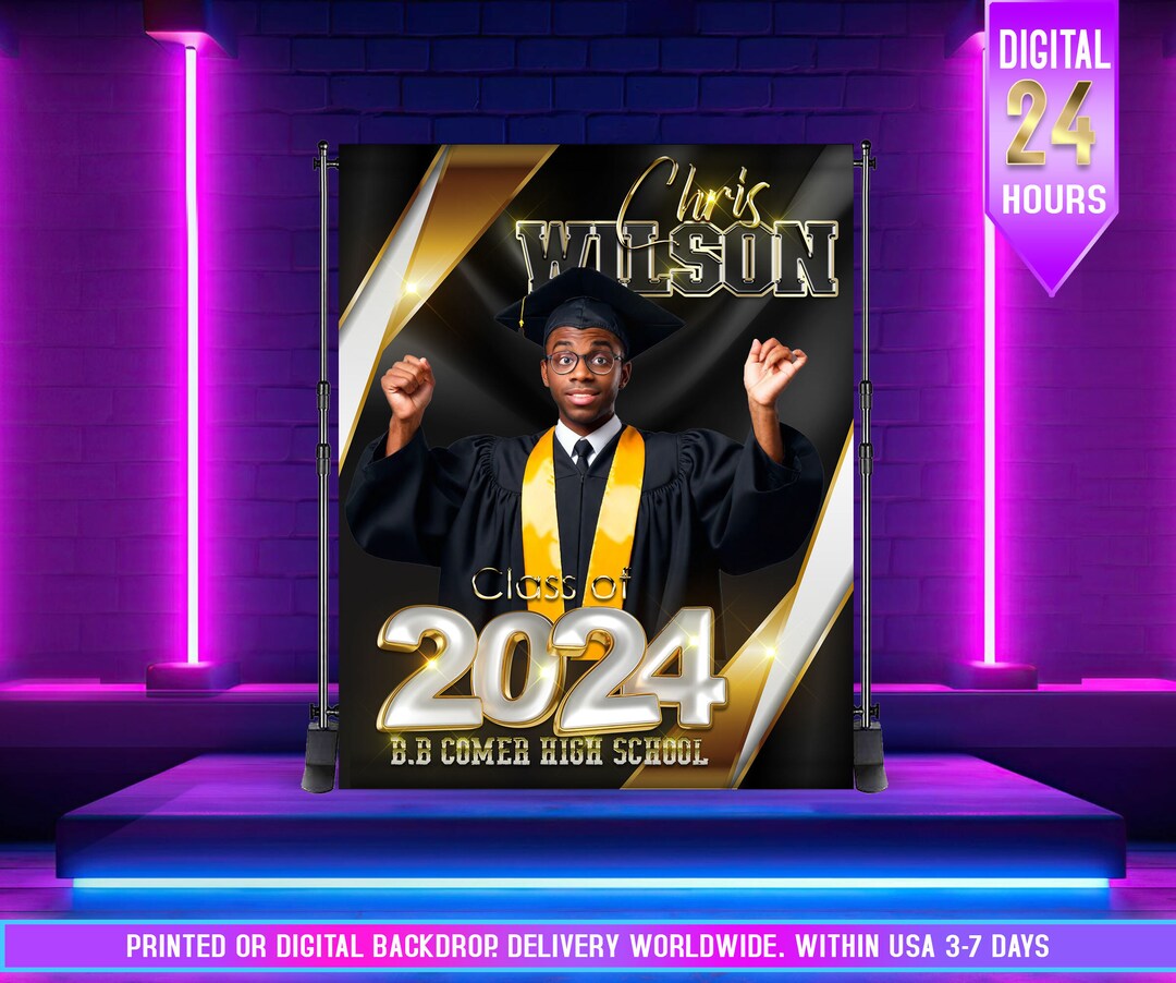 PRINTED or DIGITAL | Black White Gold Graduation | Graduation Backdrop ...