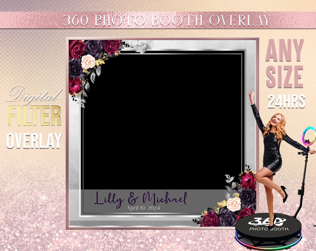 Burgundy Wedding Photo Booth Photo Template, Engagement Overlay Photo ...