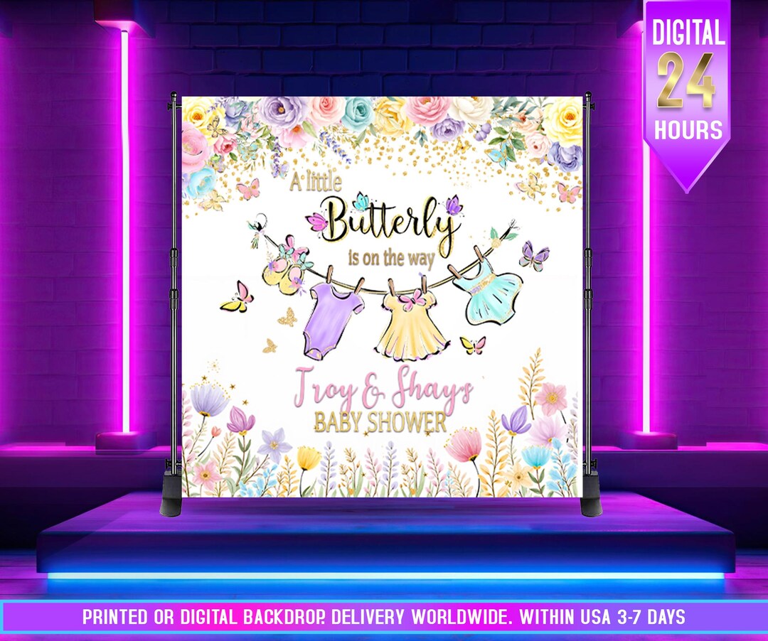 Pastel Butterflies Baby Shower Backdrop| Baby SHOWER Banner| Butterfly ...