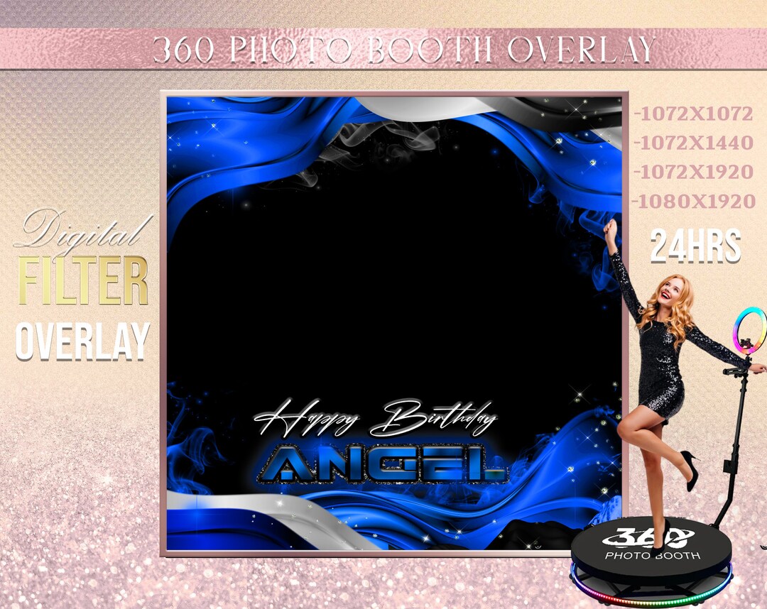ANY Wording Blue and Black Photo Booth, Blue Photo Template Birthday ...