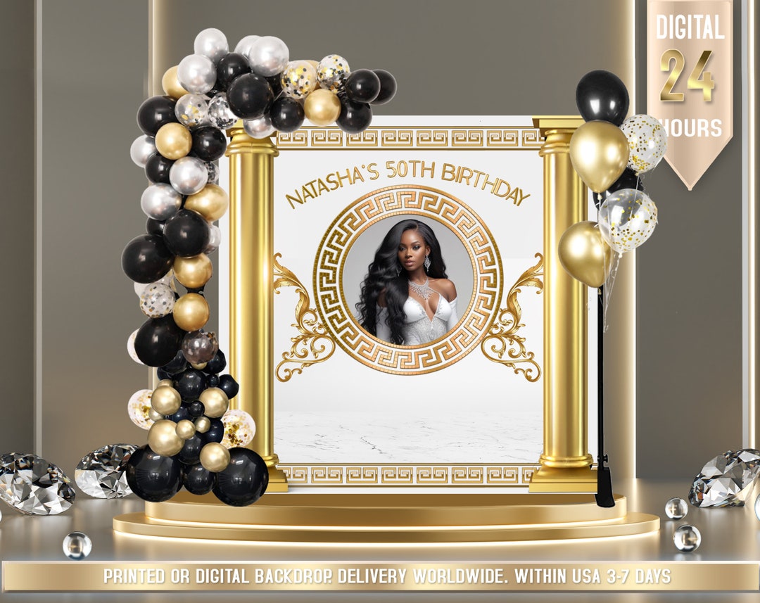 Greek Key Printed Birthday Backdrop Fashion Birthday Theme Backdrop ...