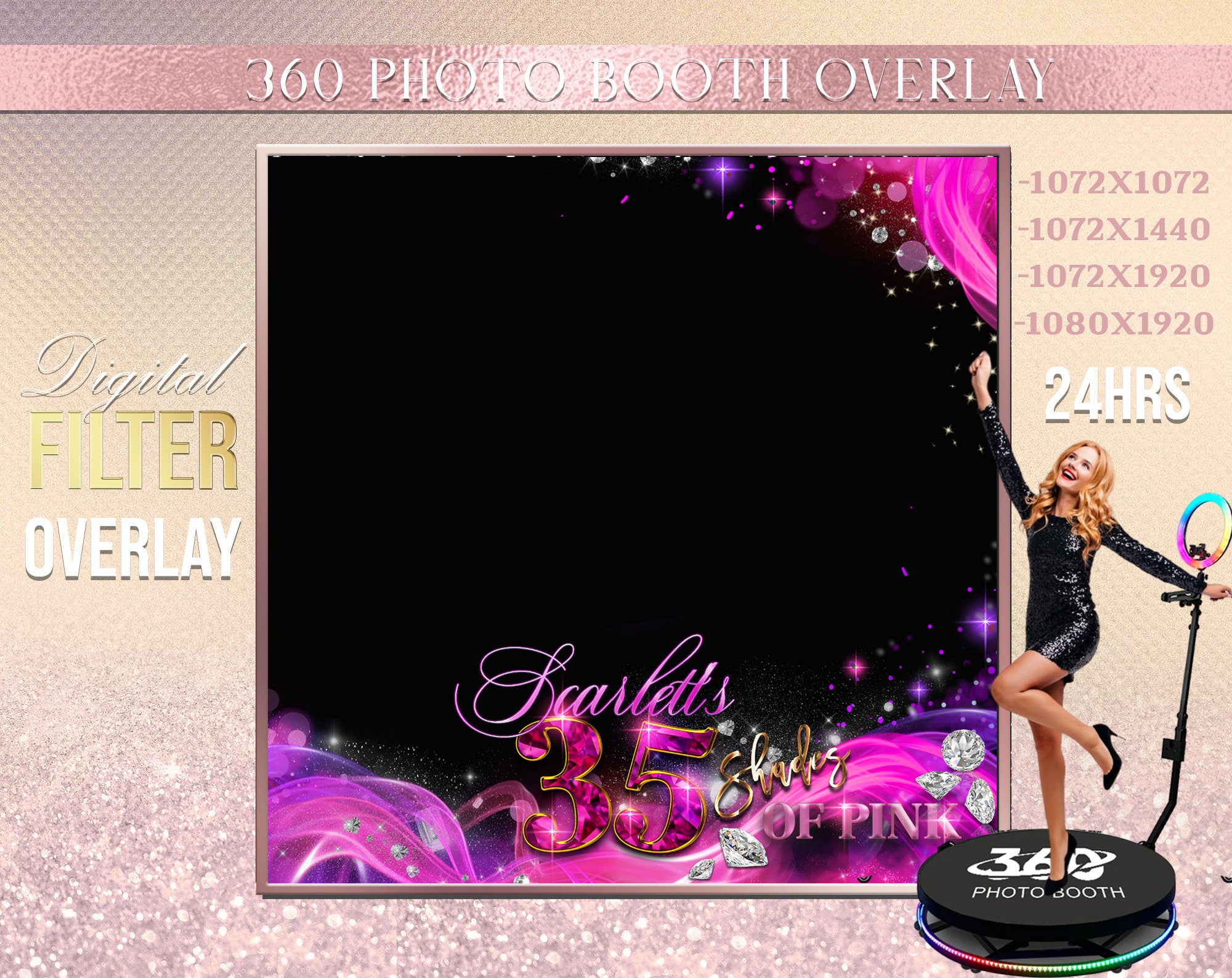 Shades of Pink Pink Photo Booth Hot Pink Photo Template Birthday Party ...