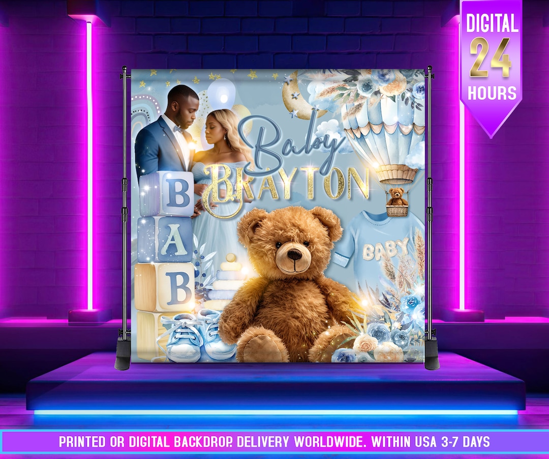 Boy Teddy Bear Baby Shower Backdrop| We Can Bearly Wait Banner| Blue ...