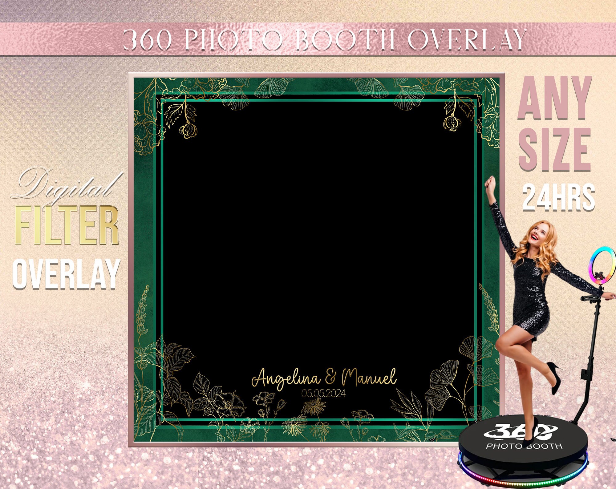 Forest Green Wedding Photo Booth Photo Template, Dark Green Wedding ...