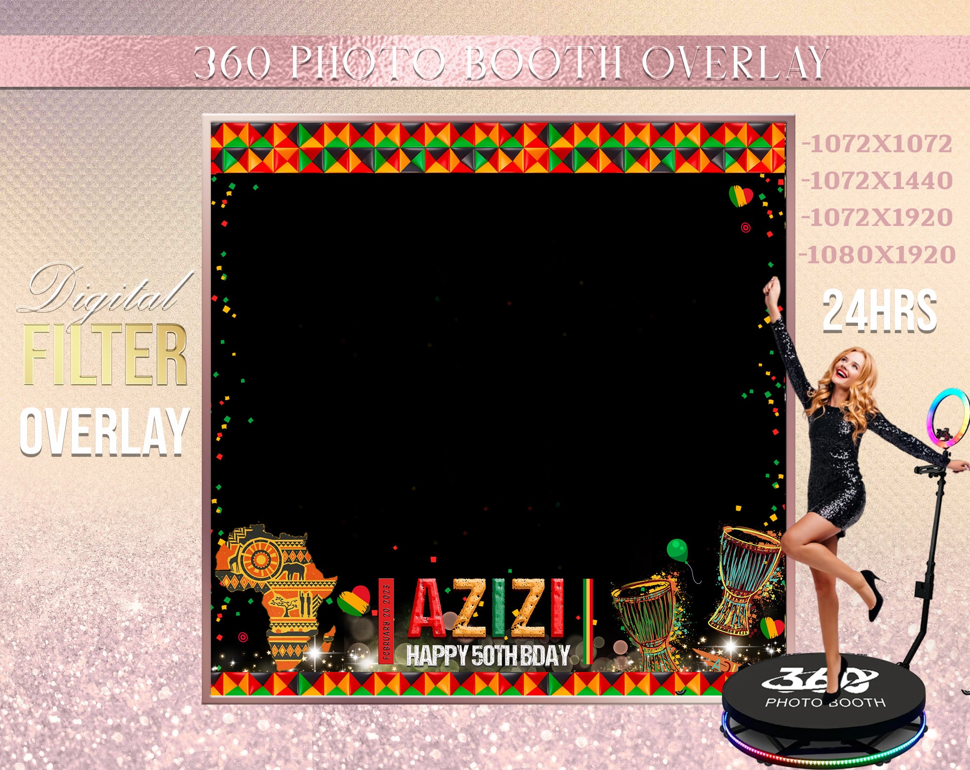 Any Wording Africa Photo Booth, Afrocentric Photo Template Birthday ...