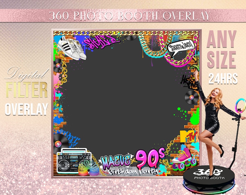 90s 80s Birthday Photo Booth Photo Template, Disco Birthday Overlay ...