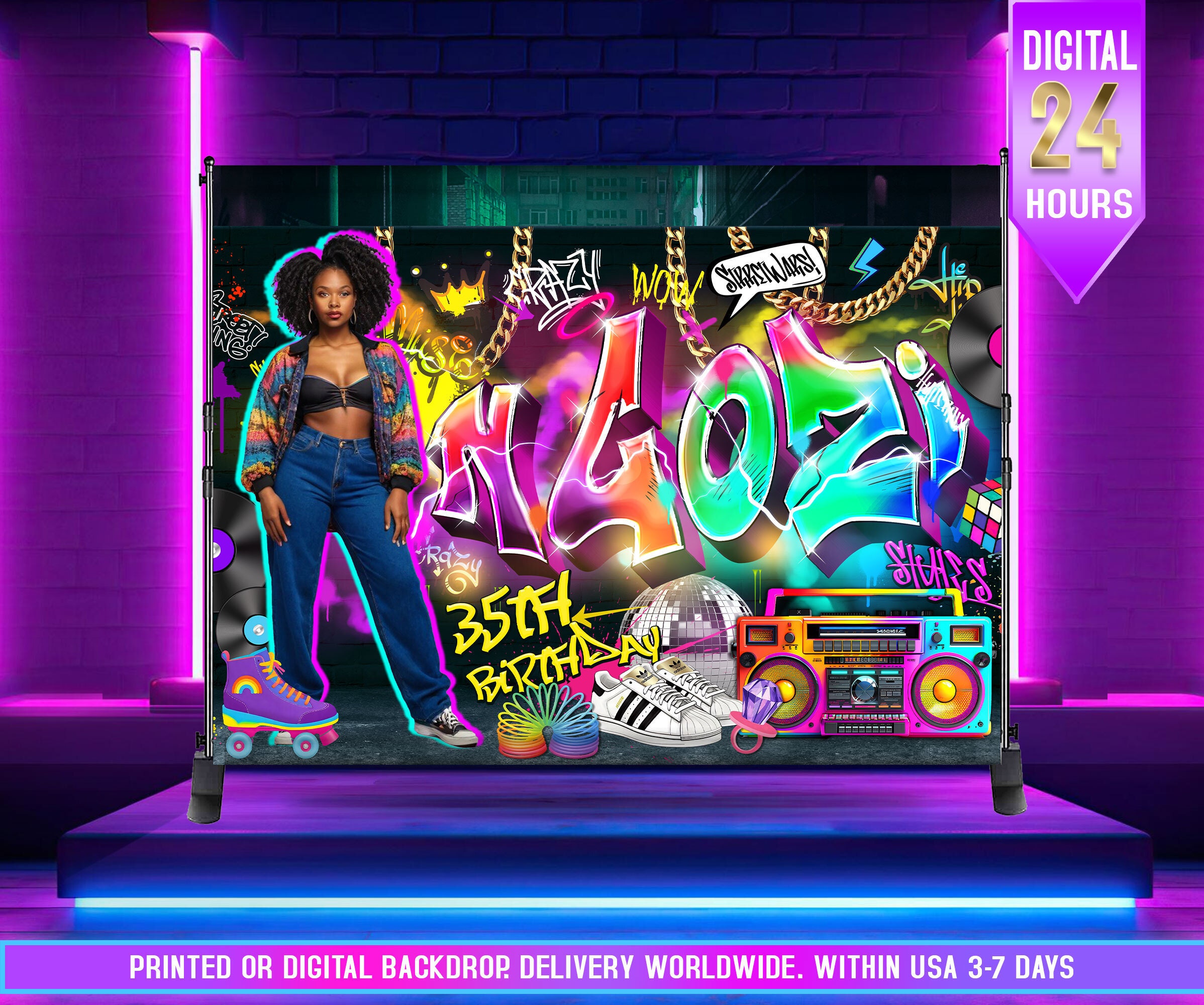 PRINTED or DIGITAL | 90s Retro Party Backdrop | 80s 90s Birthday Party ...