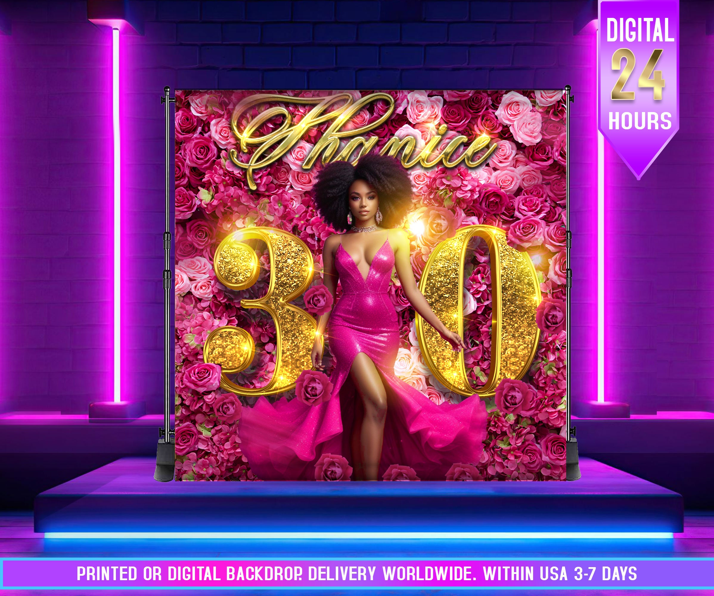 Hot Pink Roses Birthday Backdrop Pink Flowers Background Fuchsia ...
