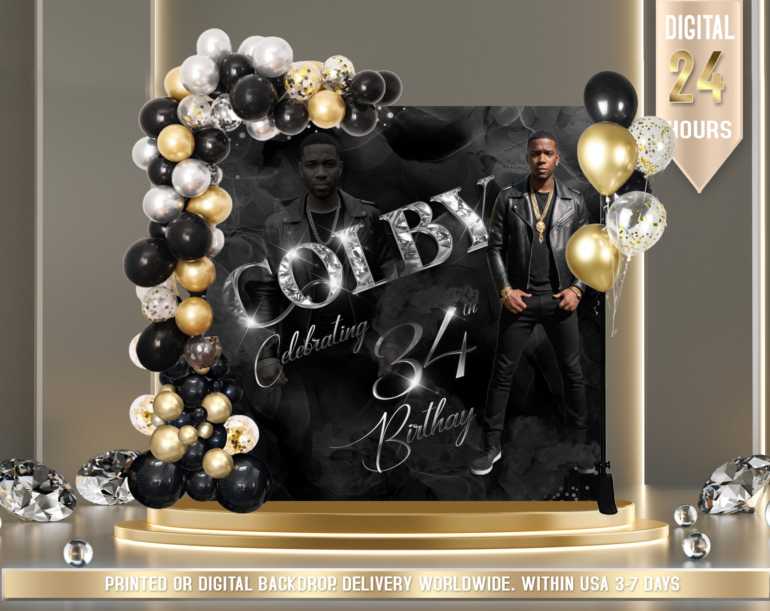 Black Man's Birthday Backdrop Man's Birthday Background Black Backdrop ...