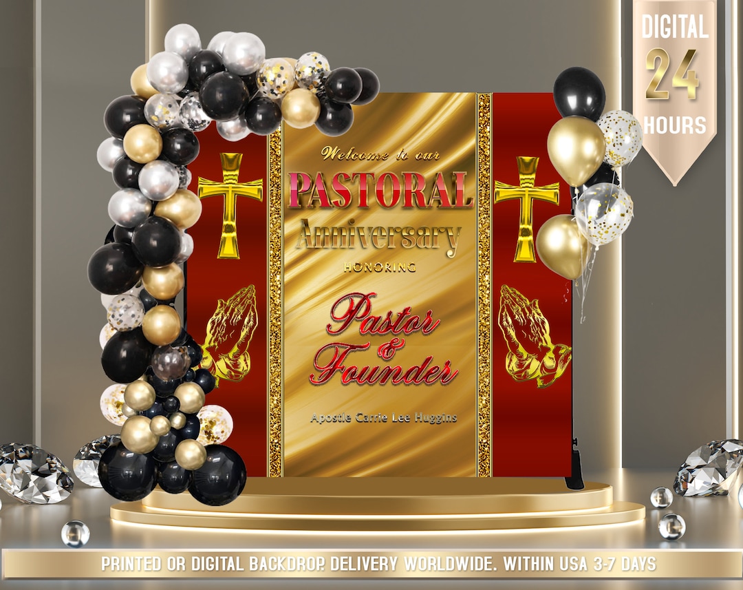 PRINTED or DIGITAL Red and Gold Pastoral Anniversary Backdrop | Church ...