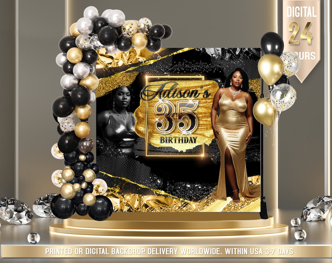 Black Gold Birthday Backdrop | Gold Shimmer Background | Gold and ...