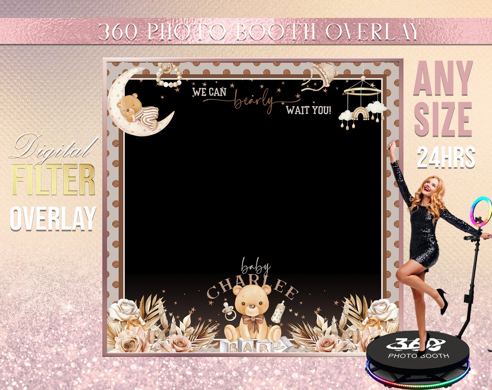 Bear Photo Booth, We Can Bearly Wait Template, Bear Baby Shower Photo ...