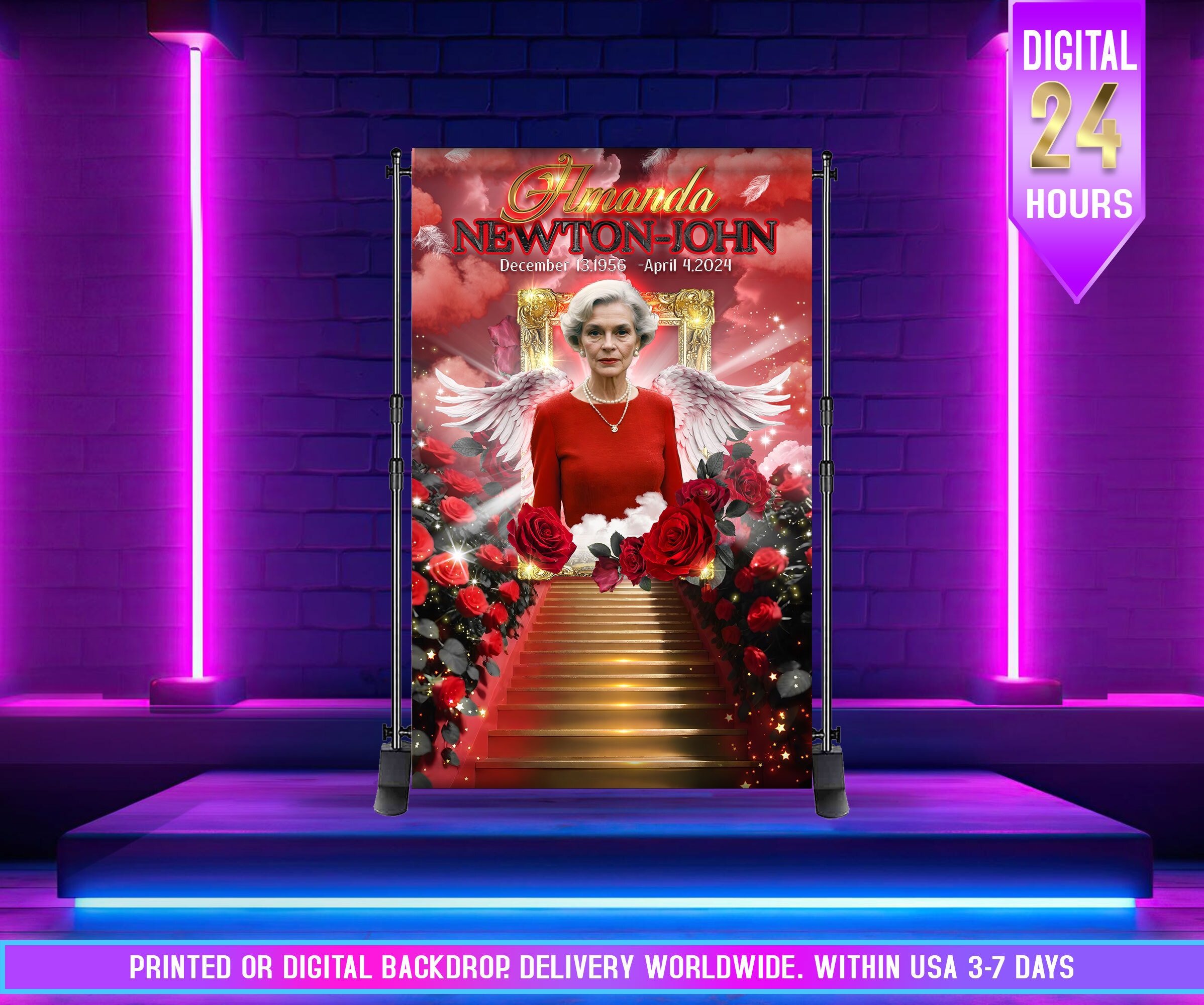 PRINTED or DIGITAL, Red Funeral Backdrop, Memorial Backdrop, in Loving ...