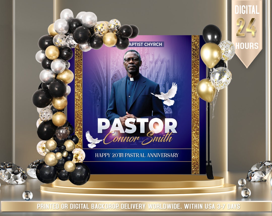 PRINTED or DIGITAL Blue Pastoral Anniversary Backdrop | Church Backdrop ...