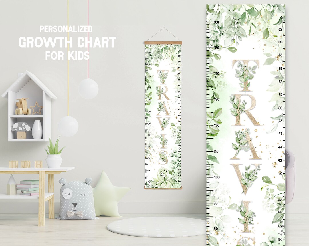 Greenery Flowers Height Chart With Hanging Frame, Personalized Flowers ...