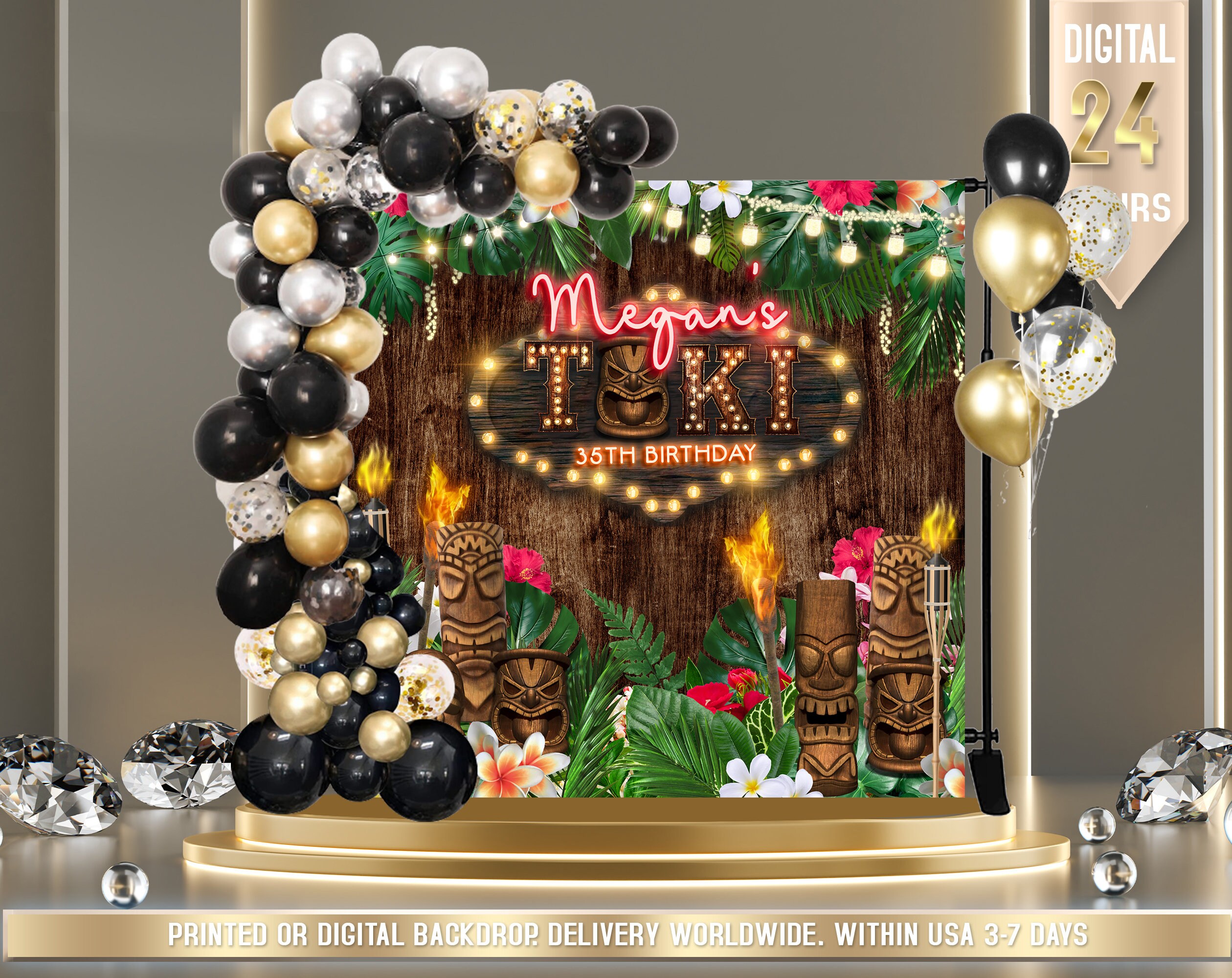 Tiki Summer Birthday Backdrop Tropical Birthday Theme Backdrop LUAU ...