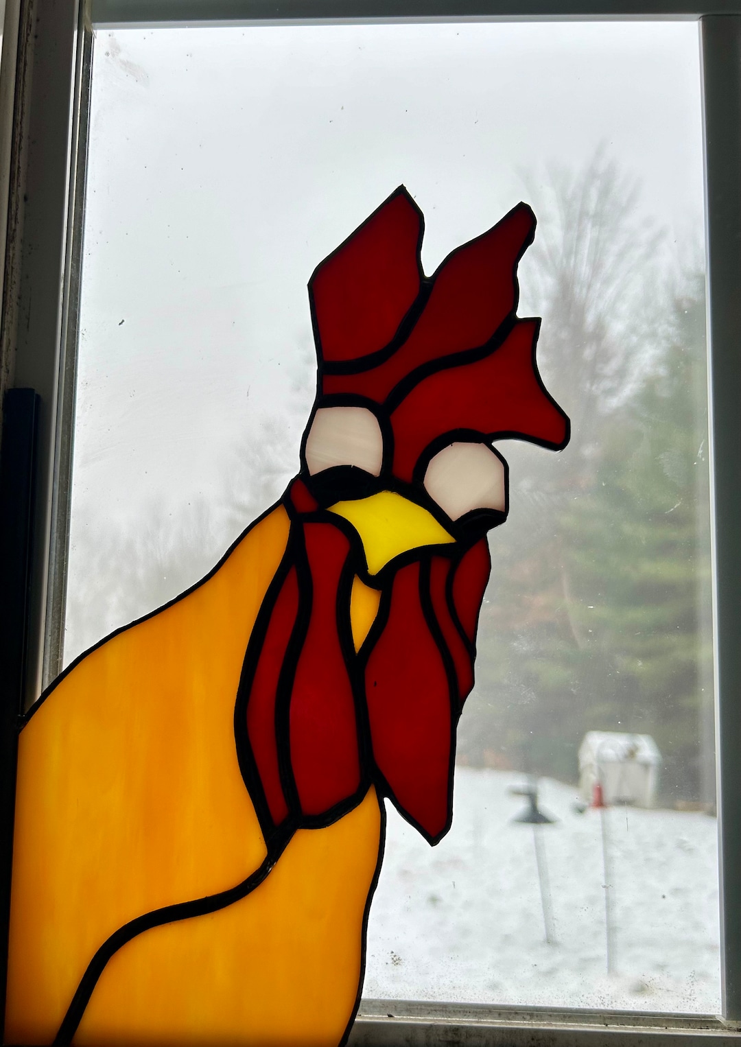 Stained Glass Window Frame Peeking Rooster/chicken - Etsy