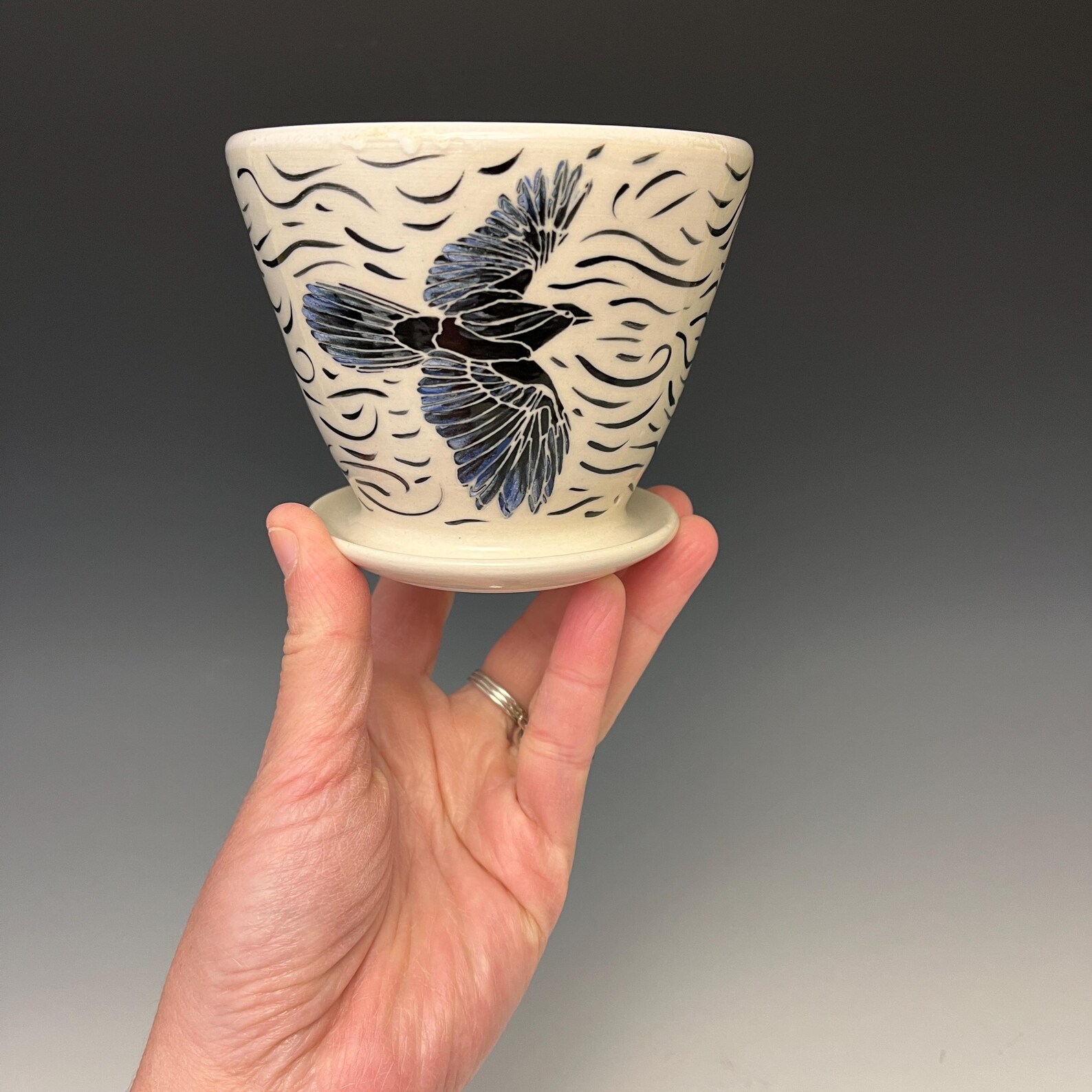 Hand-painted Magpie Planter: Stencil Art Ceramics - Etsy