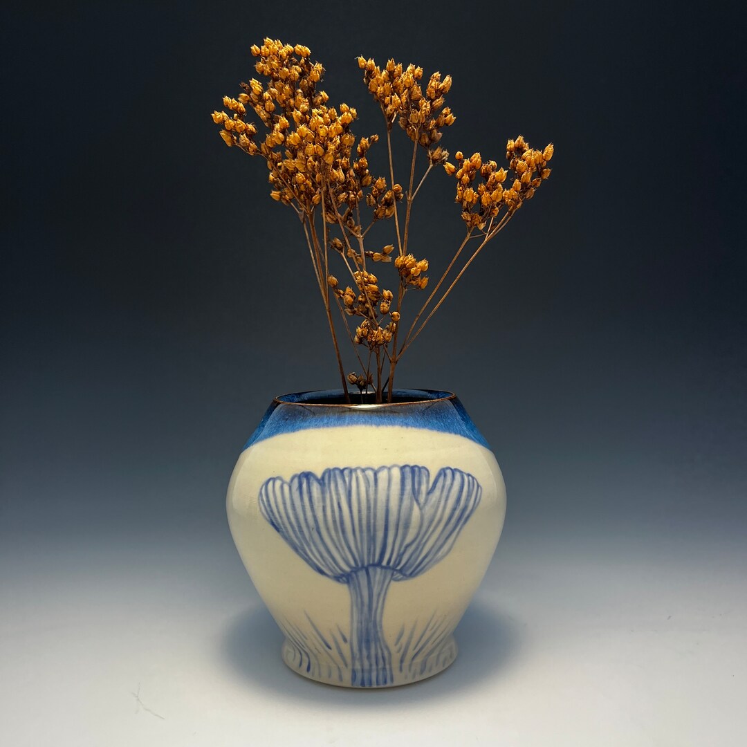 Hand Painted Porcelain Purple Mushroom Vase// Gift for Her, Pottery ...