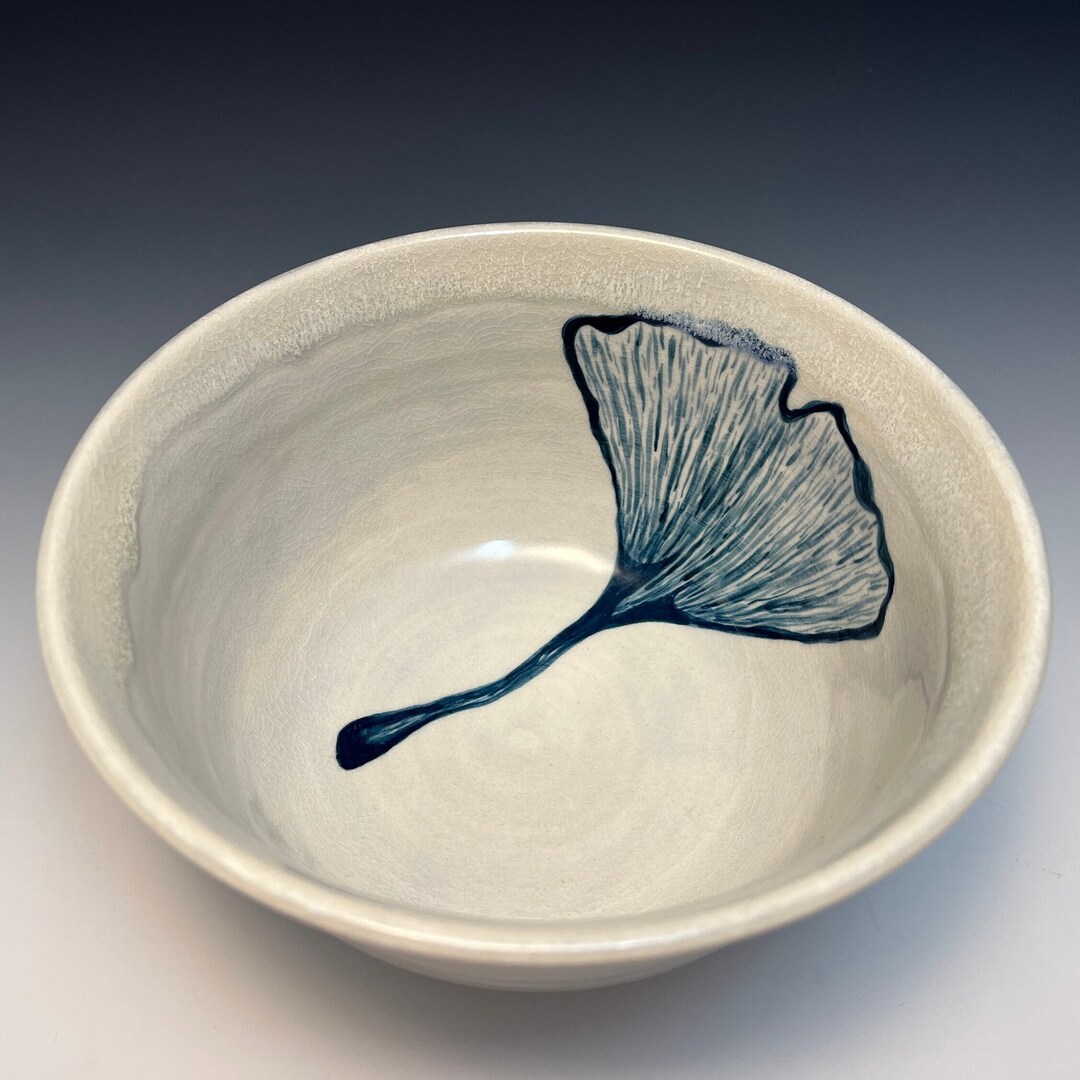 Hand Painted Porcelain Ginkgo Bowl// Pottery Handmade, Leaf Underglaze ...