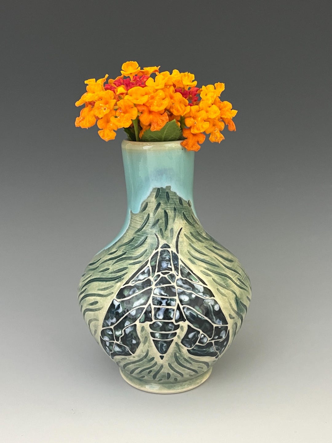 Handmade Moth Flower Vase: Stenciled Ceramic Bud Vase - Etsy
