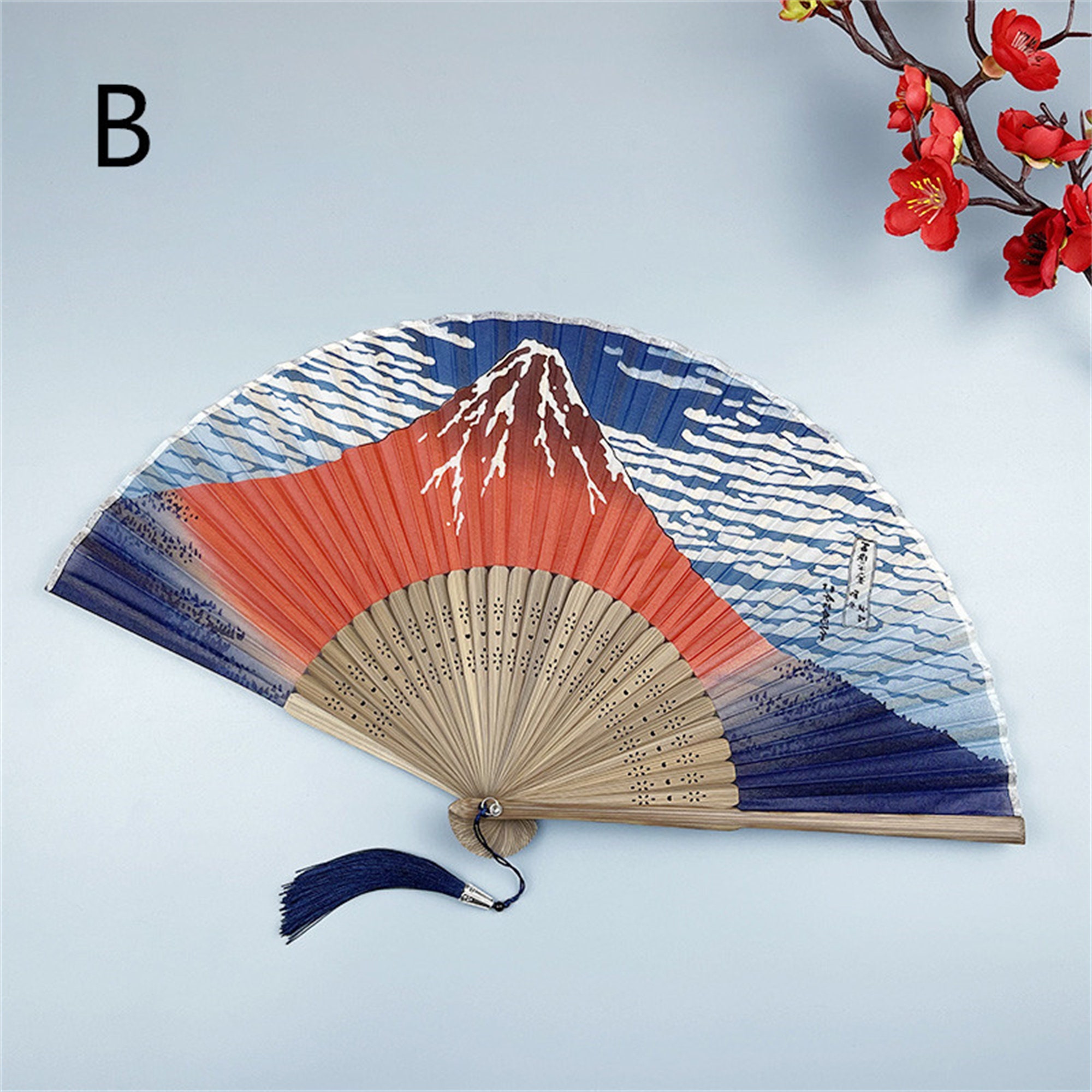 Japanese Mount Fuji Hand Folding Fan, Japanese Silk Hand Fan, Vintage ...