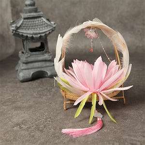 Portable Round Lantern, Feather Lotus Bamboo Lantern, Chinese Style ...