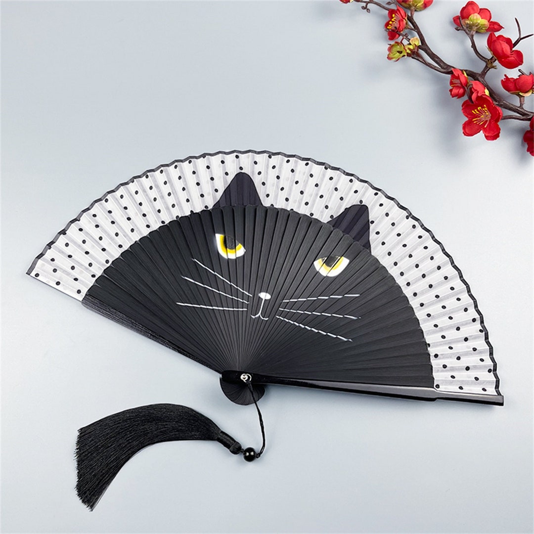 Cat Handheld Fan Japanese Black Cat Fold Fan Summer Fan - Etsy