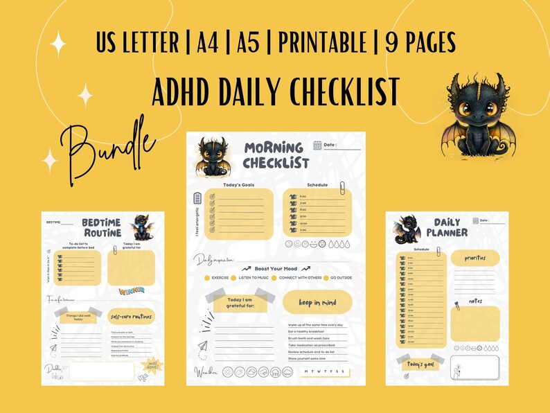 ADHD Daily Checklist Bundle | ADHD Planner | Printable and Editable for Enhanced Productivity ...