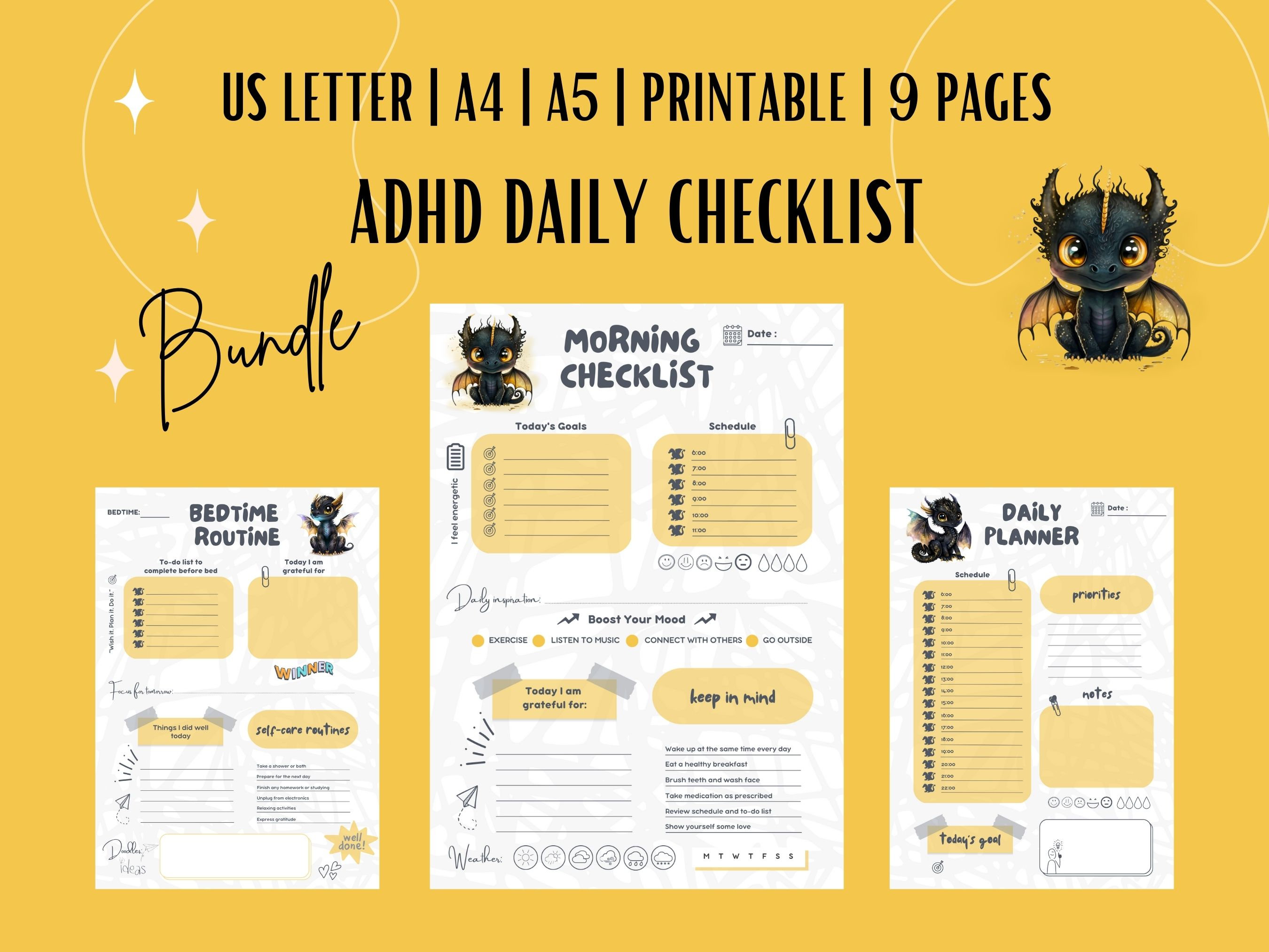 ADHD Daily Checklist Bundle ADHD Planner Printable and Editable for ...