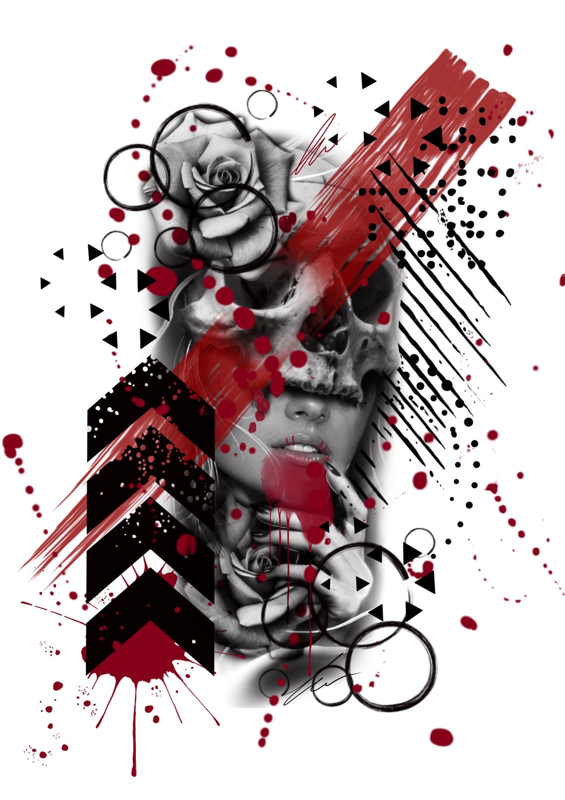 Trash Polka Female Warrior Skull and Roses - Etsy