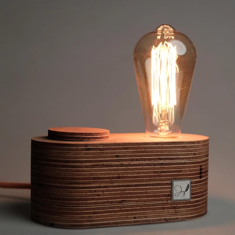 Handmade Wooden Desk Lamp Minimalist Rustic Edison Light for Home or ...