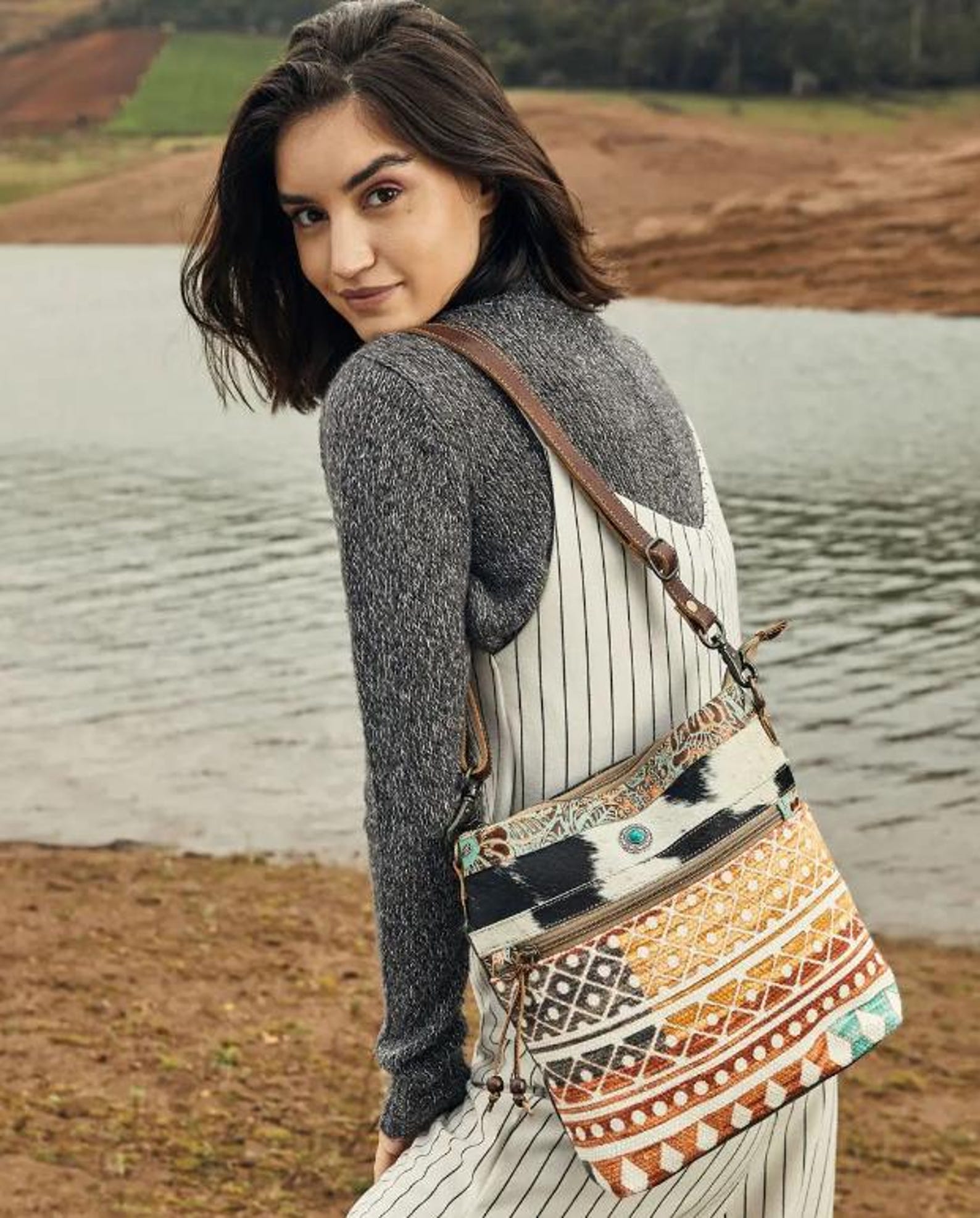 Chic Indie Funky Hairon/leather/canvas Crossbody - Etsy