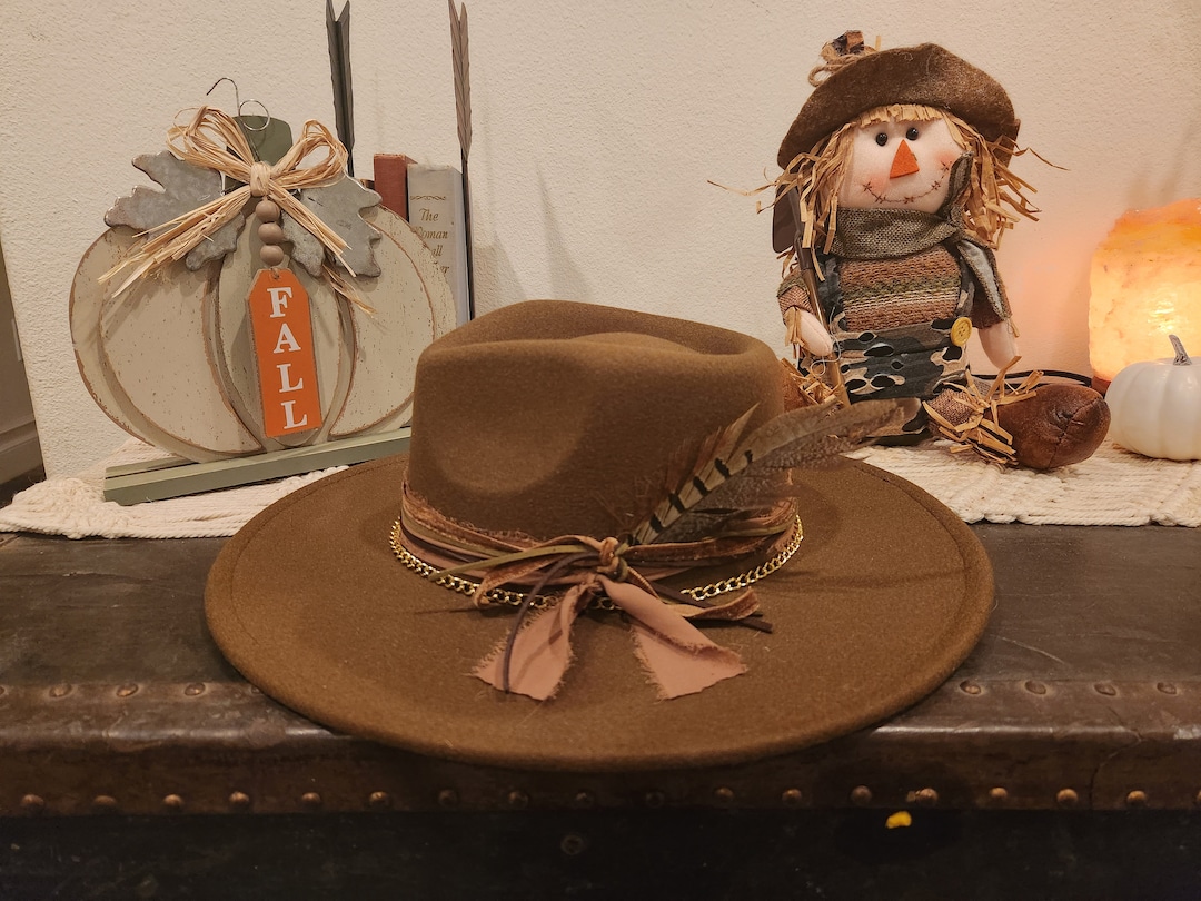 Olive Green Custom Boho Inspired Rancher Wide Brim Fedora Hat - Etsy