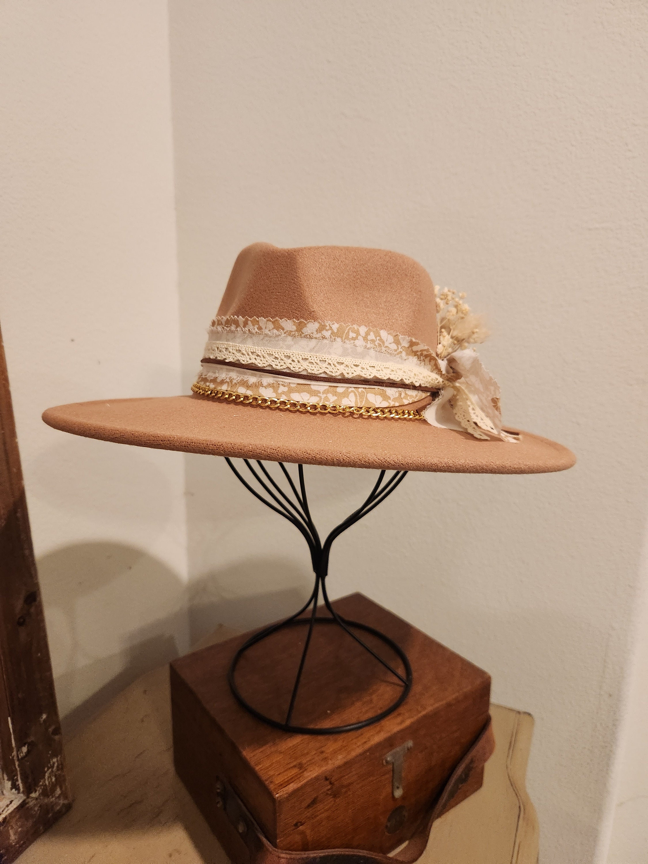 Custom Boho Inspired Bolero/ Rancher Wide Brim Camel Fedora - Etsy