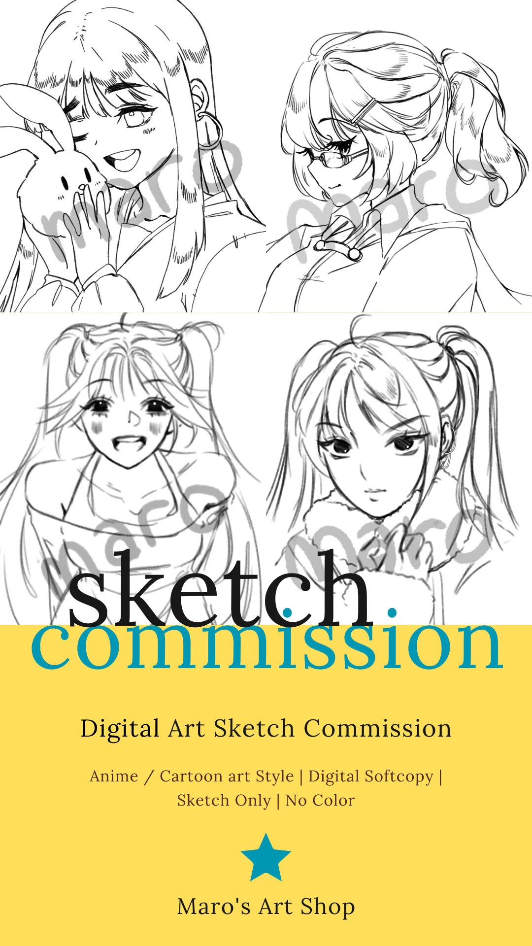 Custom Digital Sketch Art Commission by Maro | Softcopy Only - Etsy