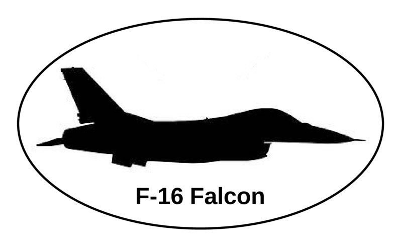 F-16 Fighting Falcon Sticker Military 3x5, 4x6, 5x7 Oval & 3, 4.5, 5.5 ...