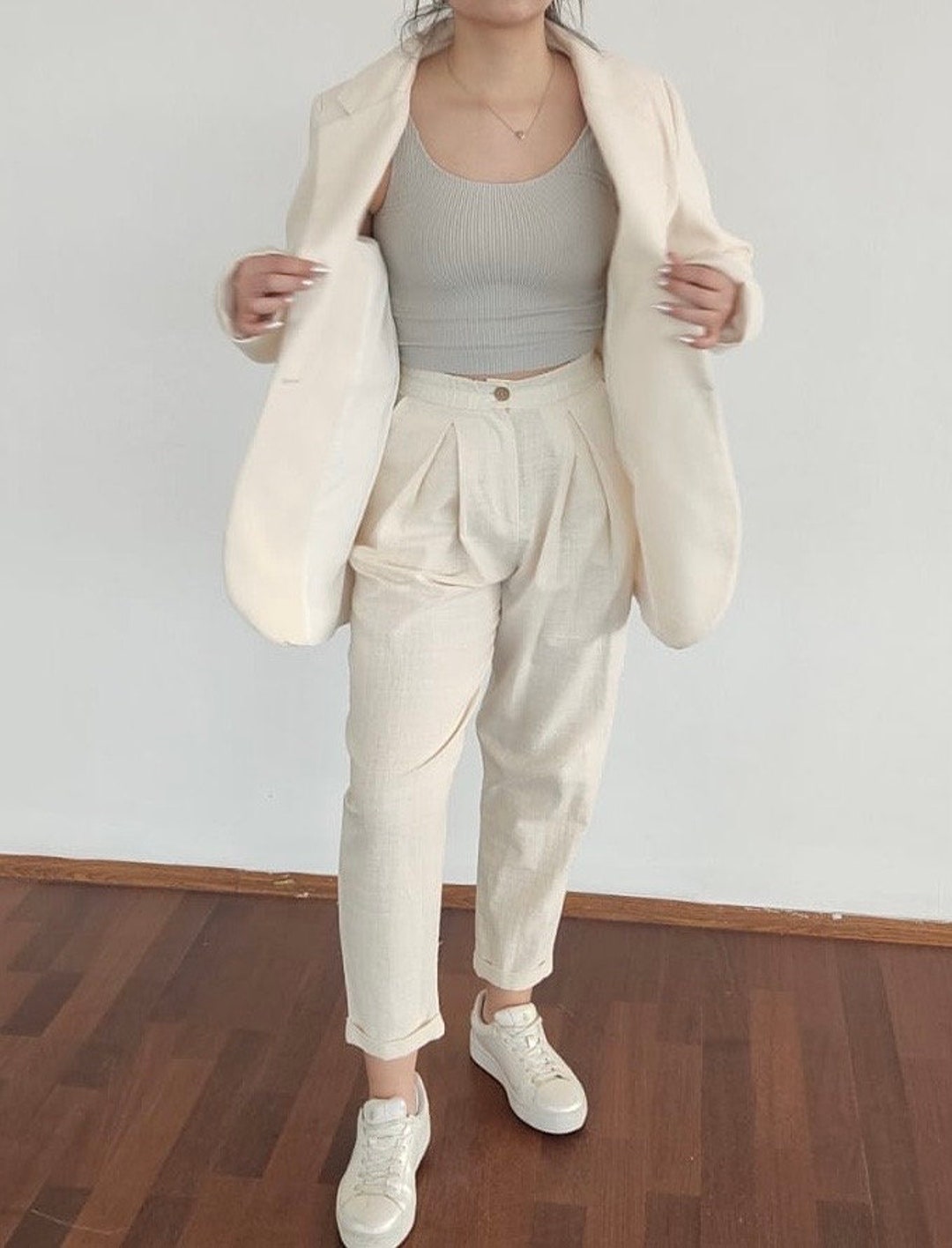 Linen Cream Blazer Jacket Suit - Etsy