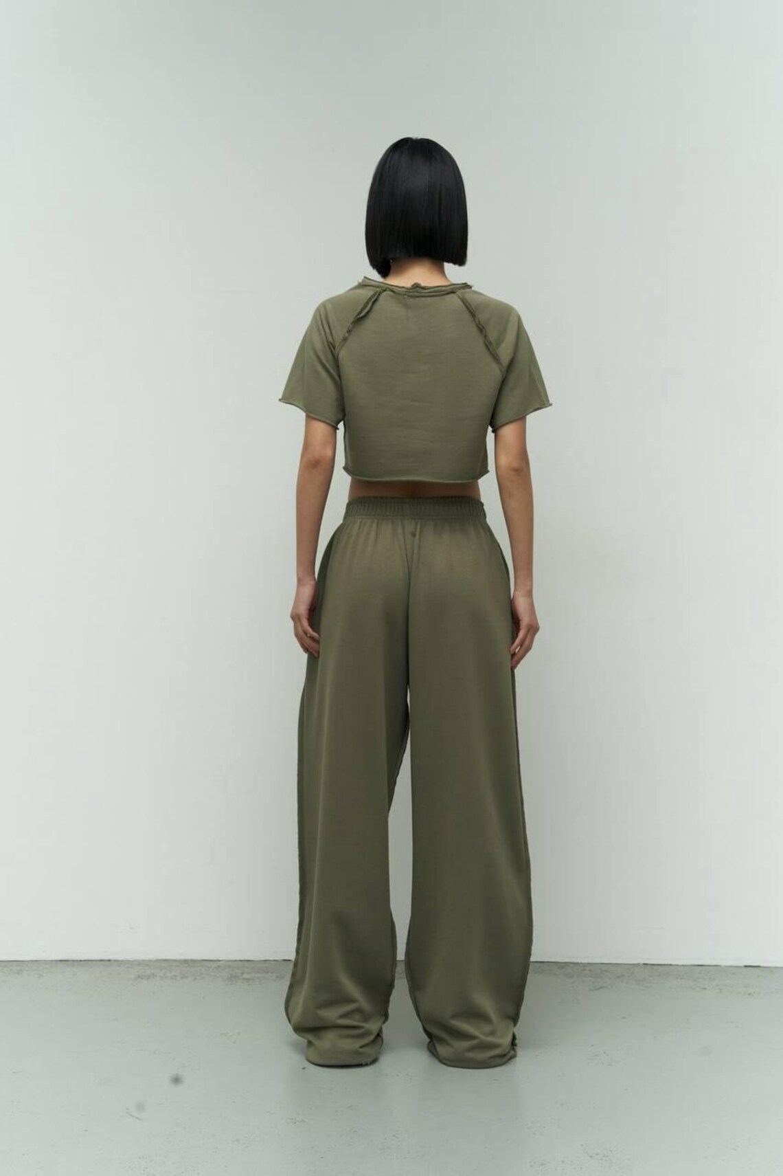 Pleated Crop Top Tracksuit Set, Comfortable Cotton Crew Neck With Torn ...