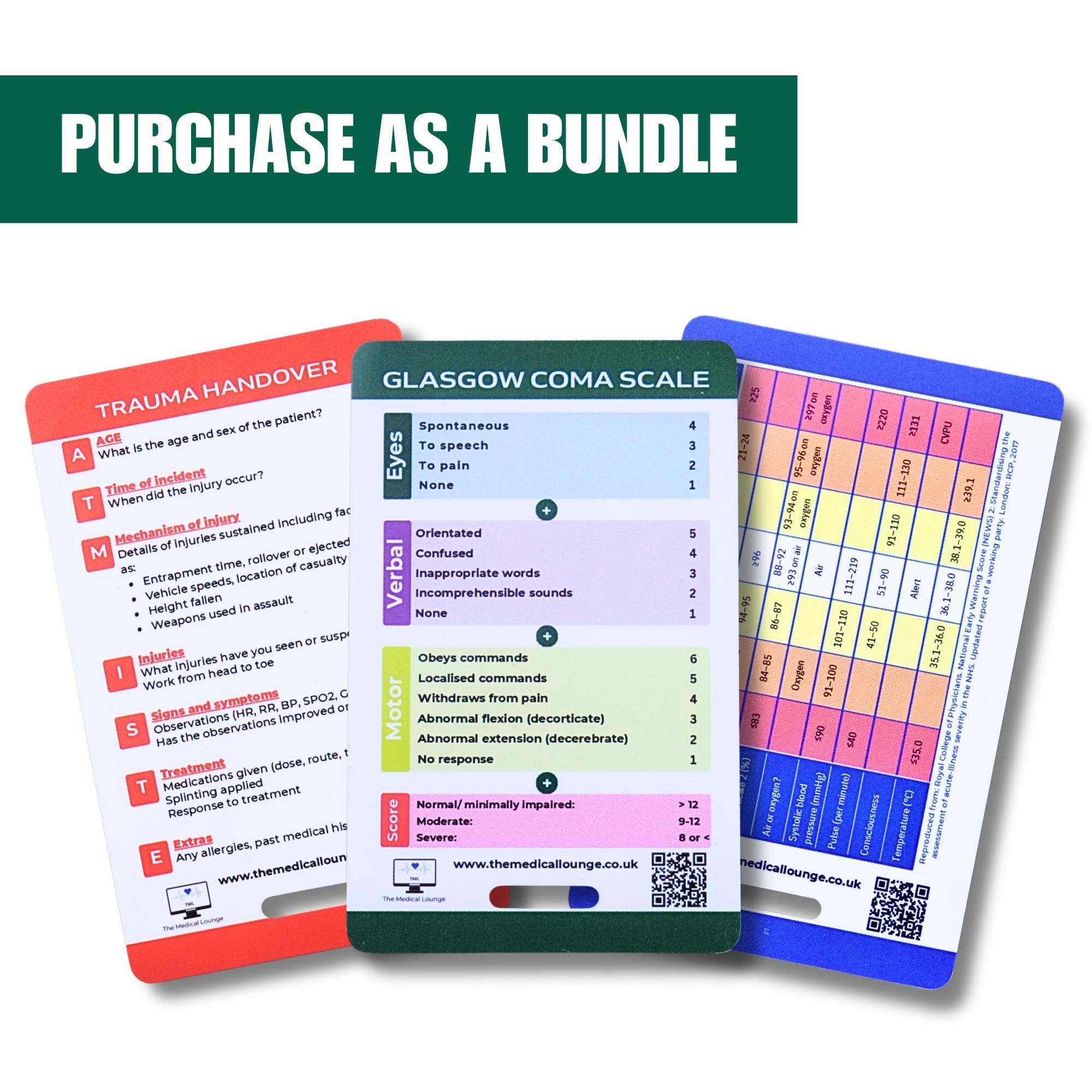 GCS Reference Card | Adult and Paediatric Glasgow Coma Scale | Lanyard ...
