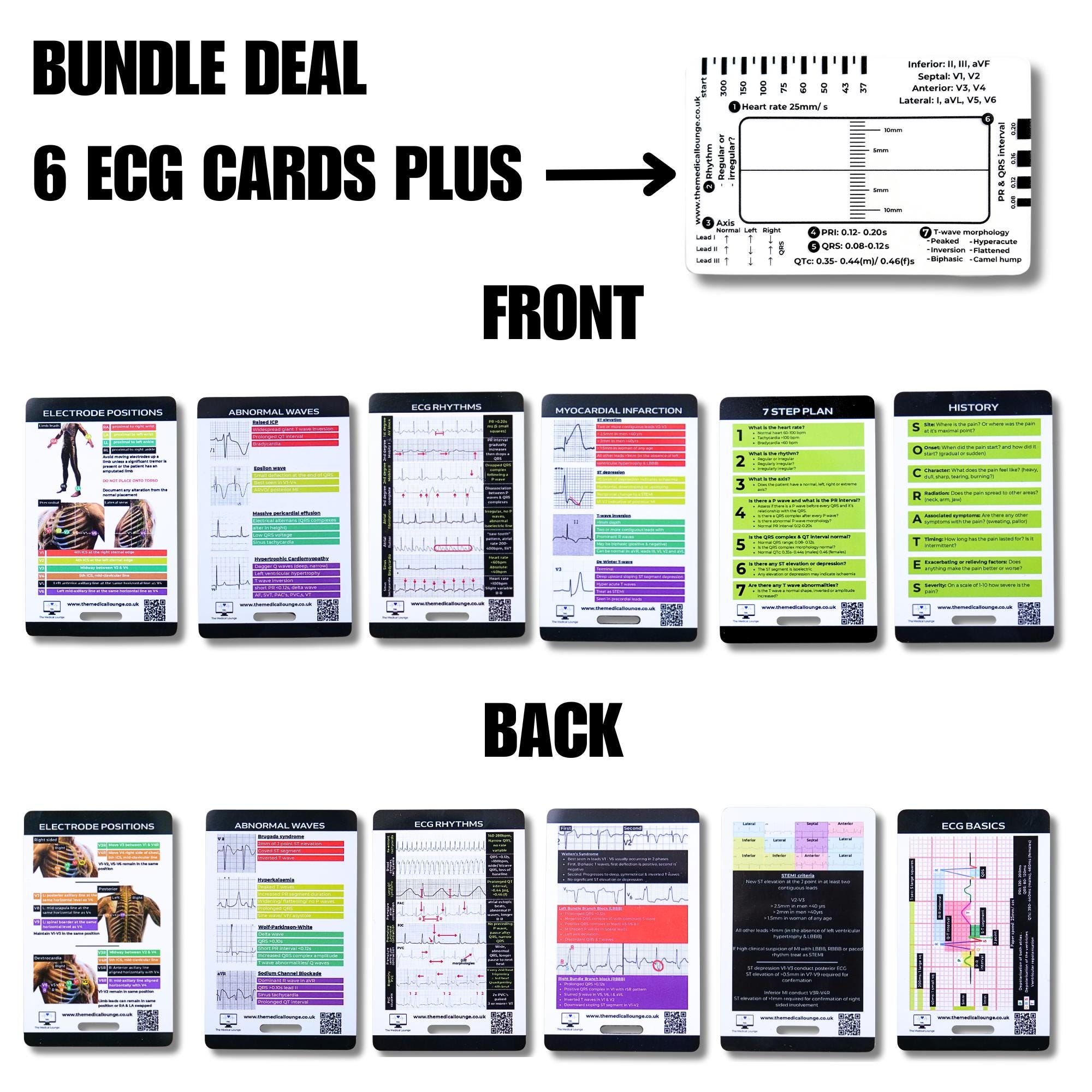 ECG Reference Card Bundle (7 Cards) | Includes ECG Ruler, Rhythm, MI ...