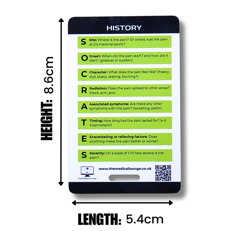 STEMI Criteria & Chest Pain History Card | SOCRATES Mnemonic and ECG ...